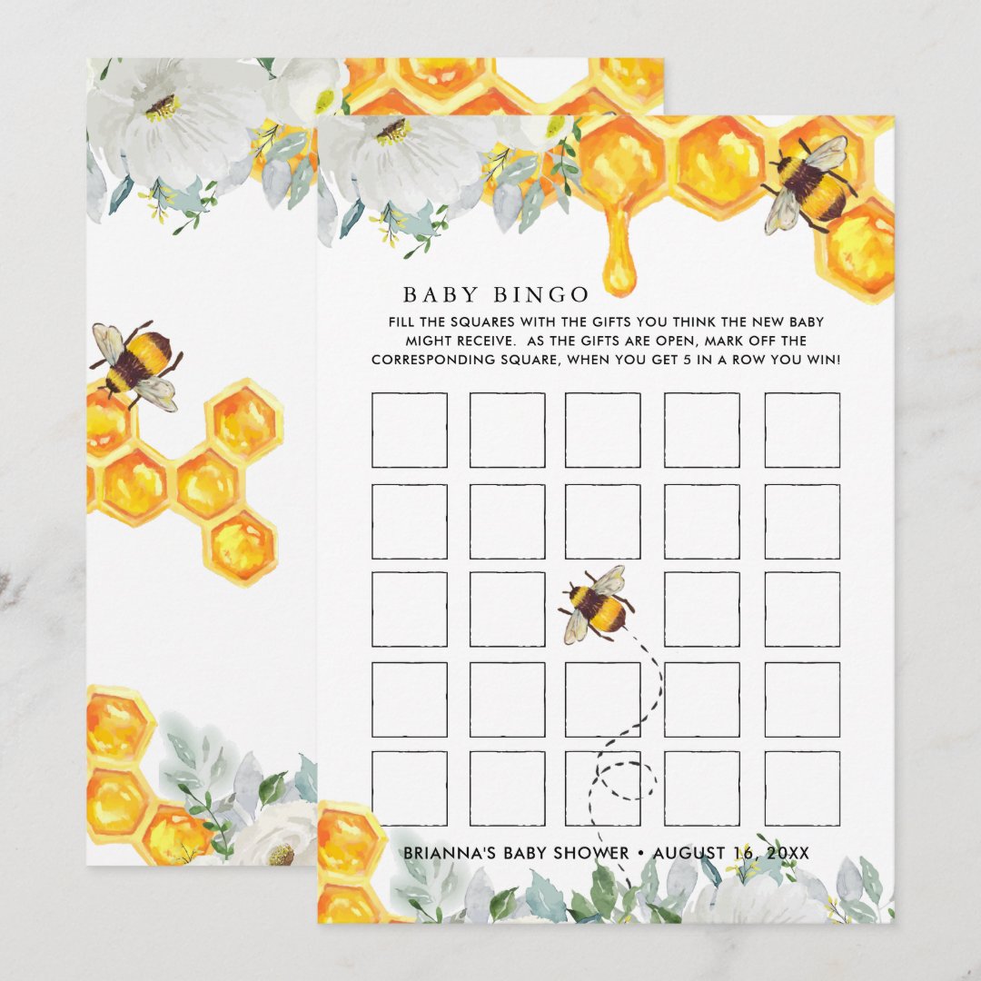 Floral Honeycomb | Bee Baby Shower Bingo Card | Zazzle