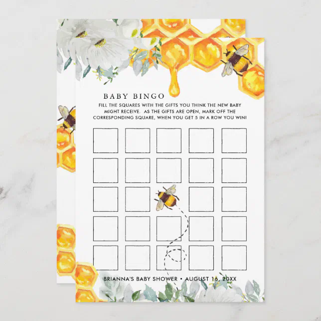 Floral Honeycomb | Bee Baby Shower Bingo Card | Zazzle