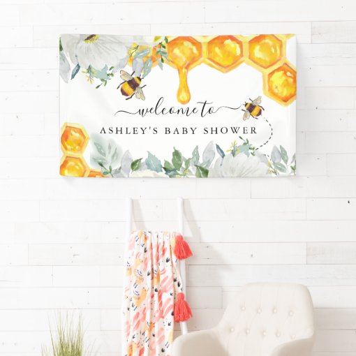 Floral Honeycomb Bumble Bee | Baby Shower Banner | Zazzle