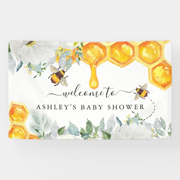 Floral Honeycomb Bumble Bee | Baby Shower Banner | Zazzle