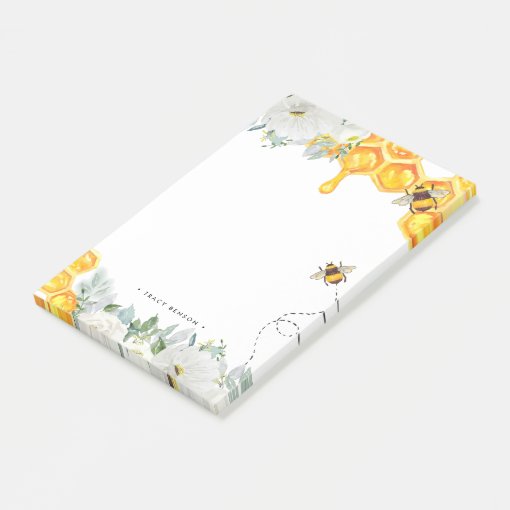 Floral Honeycomb Bumble Bee Monogram Personalized Post-it Notes | Zazzle