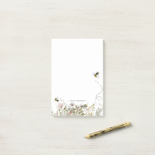 Floral Honeycomb Bumble Bee Monogram Personalized Post-it Notes | Zazzle