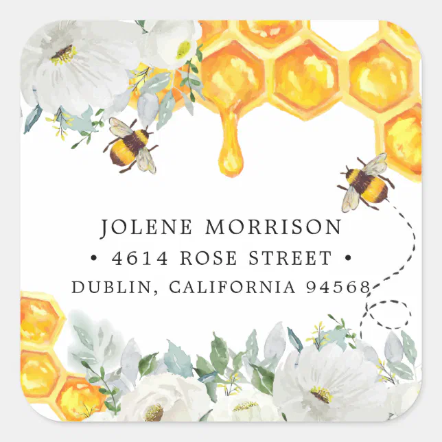Floral Honeycomb | Bumble Bee Return Address Label | Zazzle