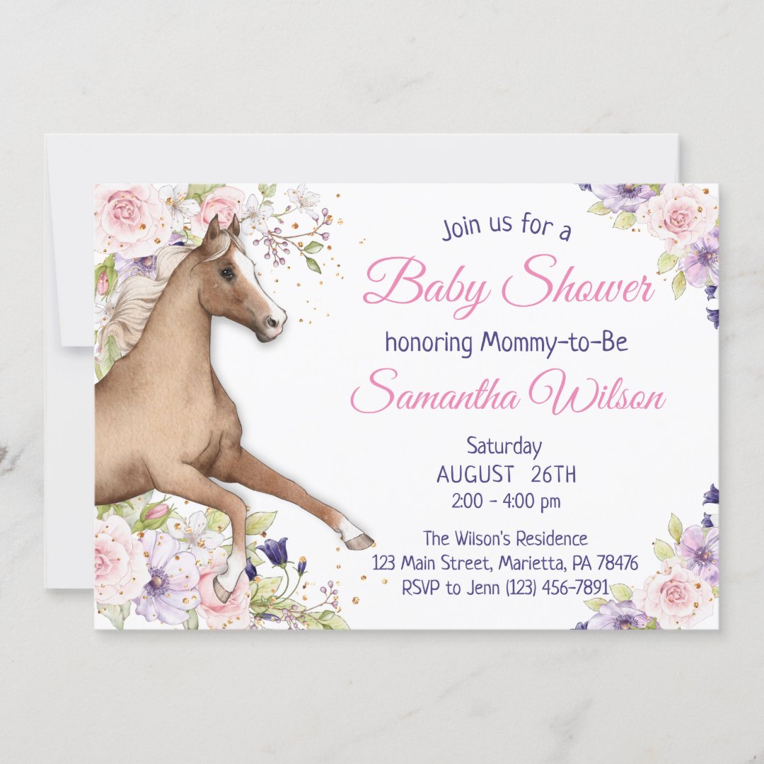 Floral Horse Baby Shower Party Invitation | Zazzle