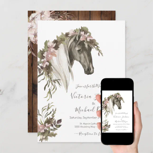 Floral Horse Ranch Wedding Invitation | Zazzle