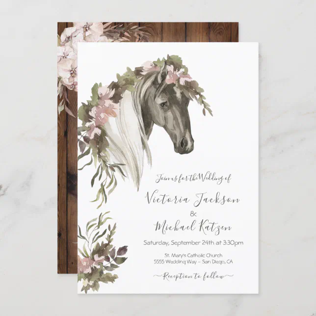 Floral Horse Ranch Wedding Invitation | Zazzle