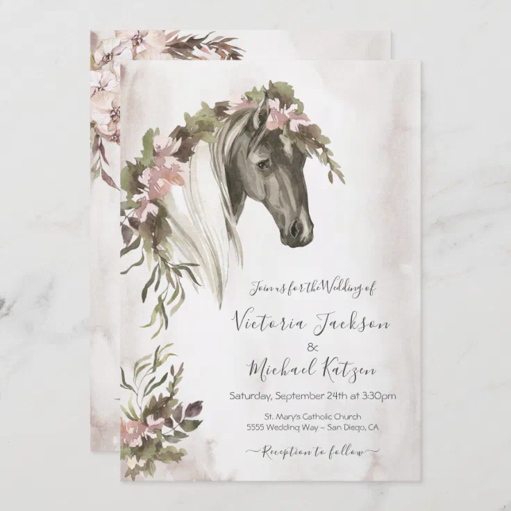Floral Horse Ranch Wedding Invitation | Zazzle