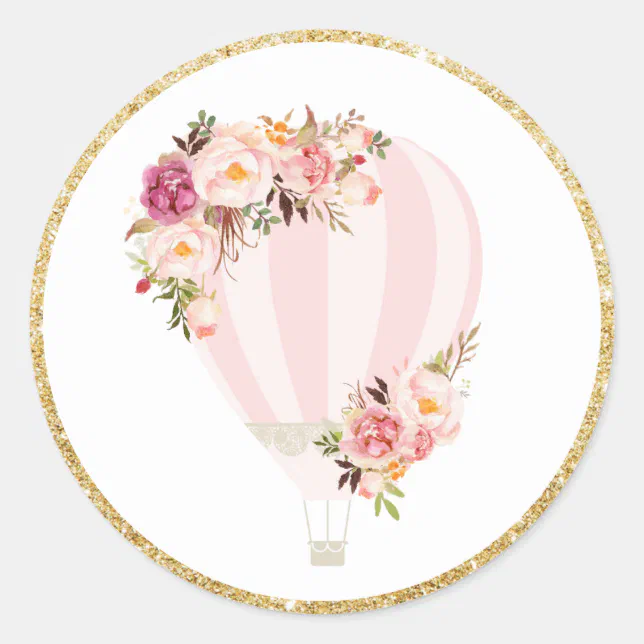 Floral Hot Air Balloon Favor Sticker Labels | Zazzle