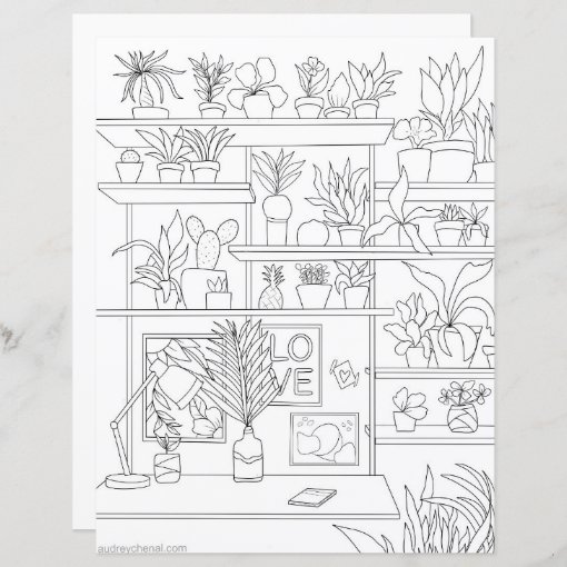 Floral house plants decor coloring illustration | Zazzle