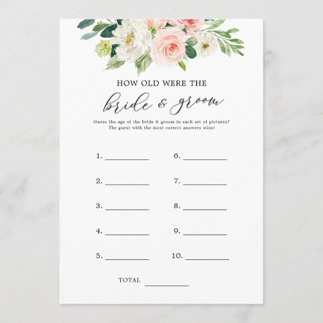 Floral How Old Were The Bride and Groom Game Cards | Zazzle