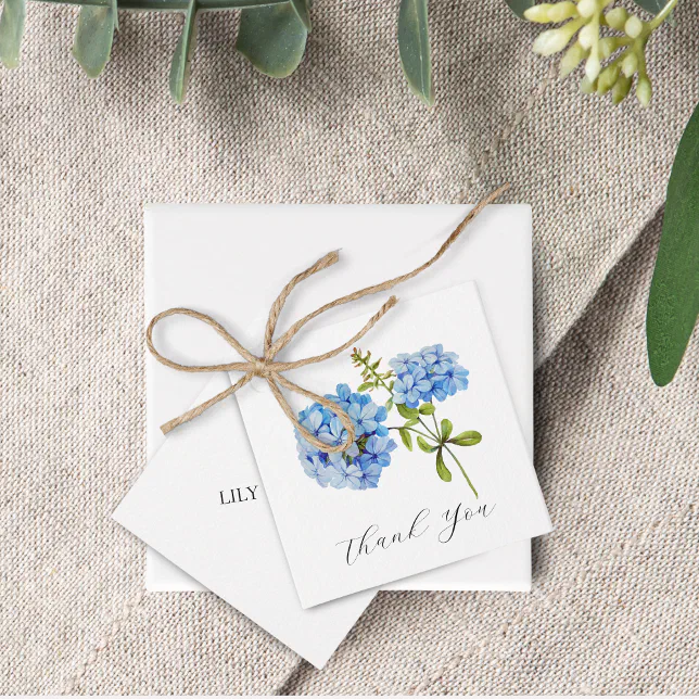 Floral Hydrangea Dusty Blue Wedding Thank You Favor Tags | Zazzle
