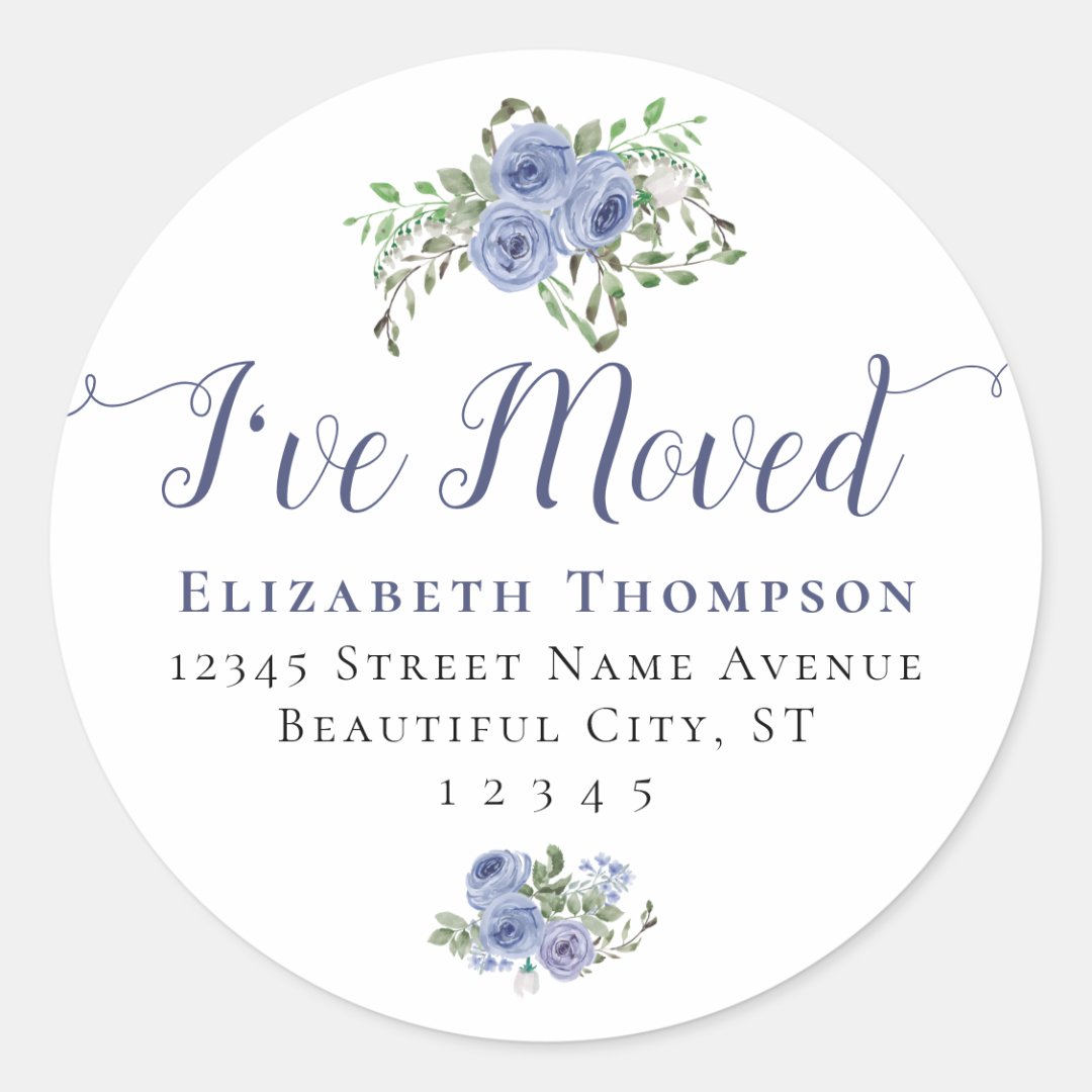 Floral I Have Moved New Address Blue Modern Moving Classic Round ...