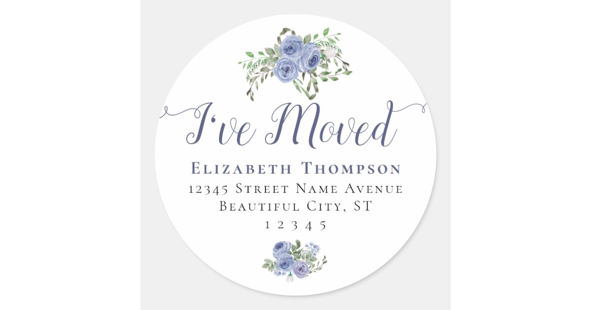 Floral I Have Moved New Address Blue Modern Moving Classic Round ...