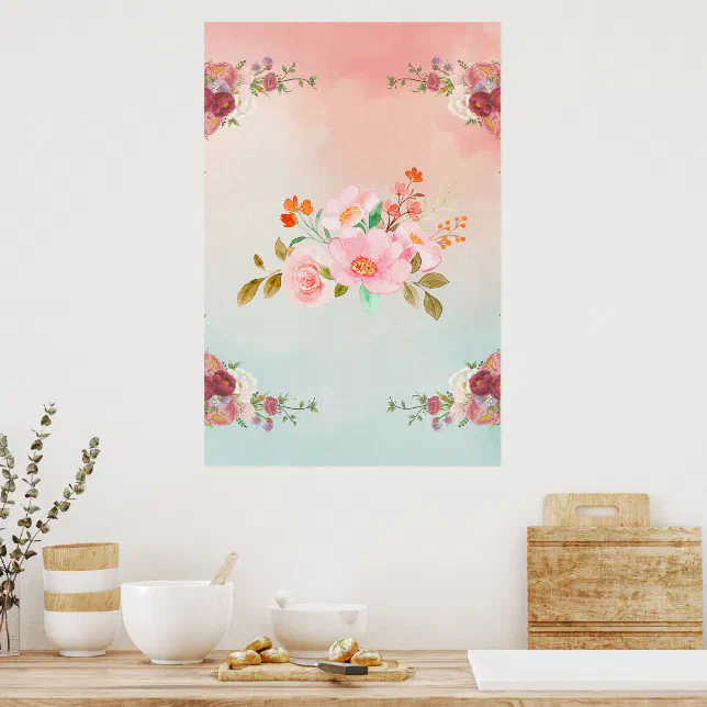 Floral Illustration Watercolor Flourishing Flowers Poster | Zazzle