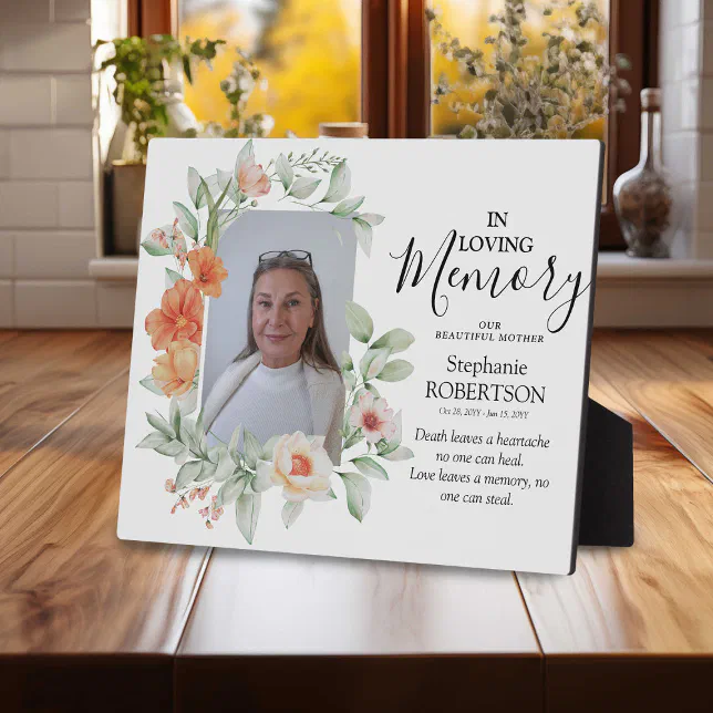 Floral 'In Loving Memory' Photo Funeral Memorial Plaque | Zazzle