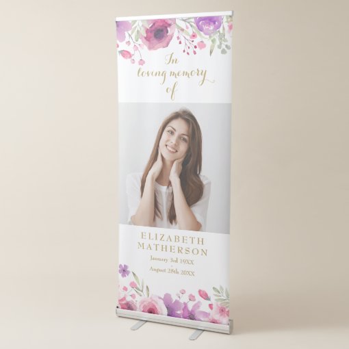 Floral In Loving Memory Photo Funeral Memorial Retractable Banner | Zazzle