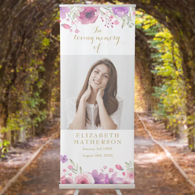 Floral In Loving Memory Photo Funeral Memorial Retractable Banner | Zazzle