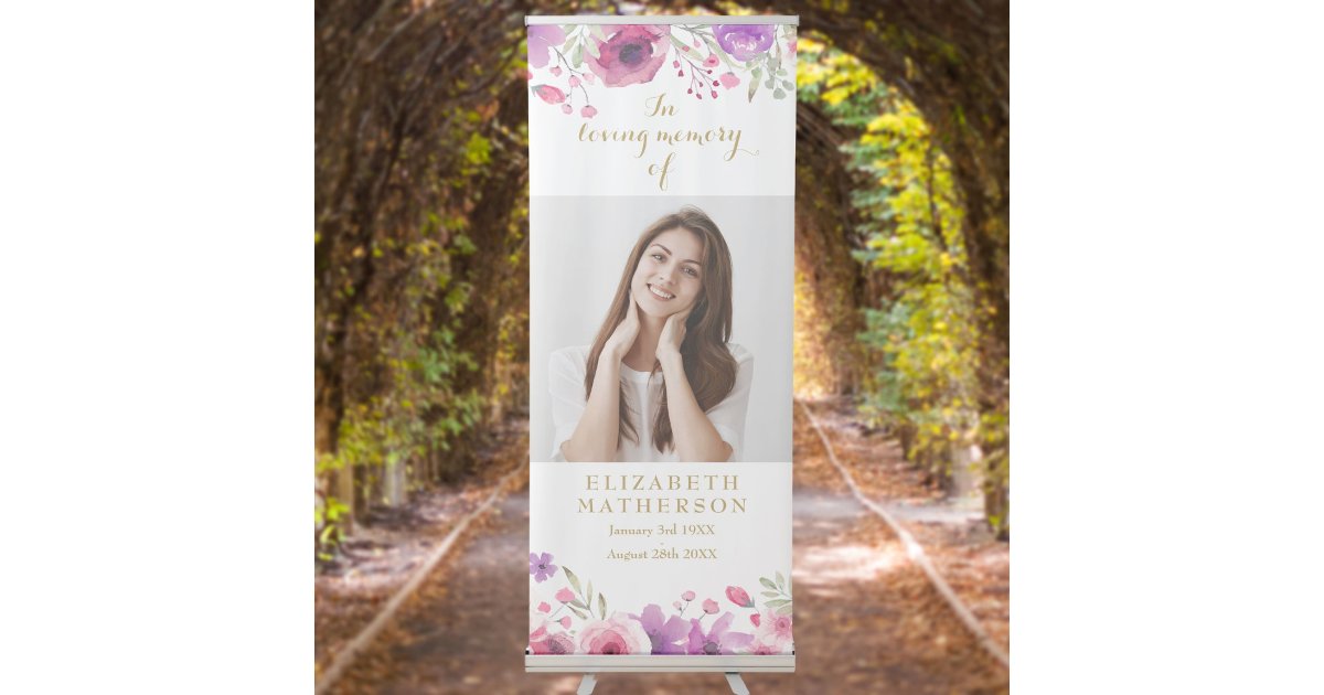 Floral In Loving Memory Photo Funeral Memorial Retractable Banner | Zazzle
