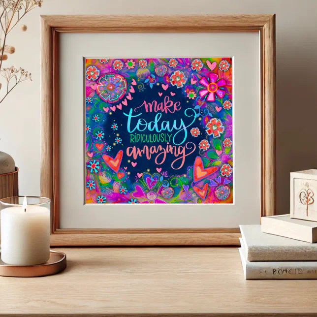 Floral Inspirational Quote Pretty Hearts Blue Poster | Zazzle