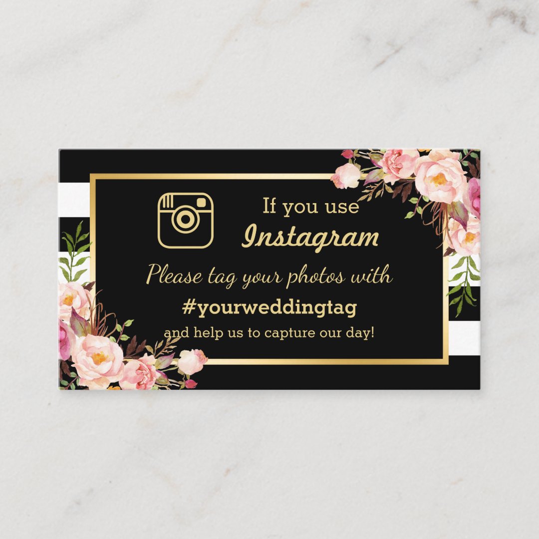 Floral Instagram Hashtag Wedding Insert Card | Zazzle