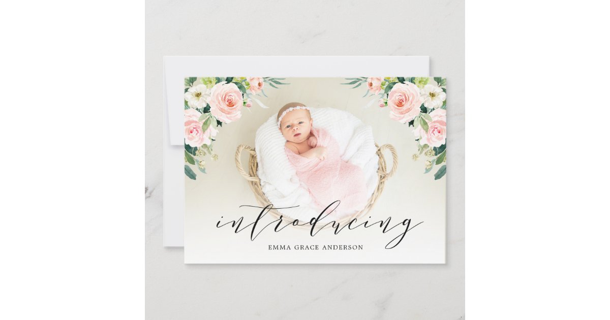 Floral Introducing Baby Girl Birth Announcements | Zazzle