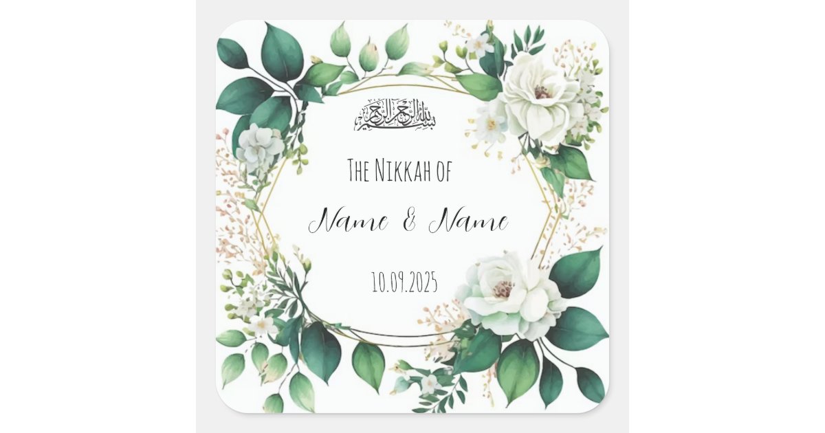 Floral Islamic Nikkah favor stickers | Zazzle