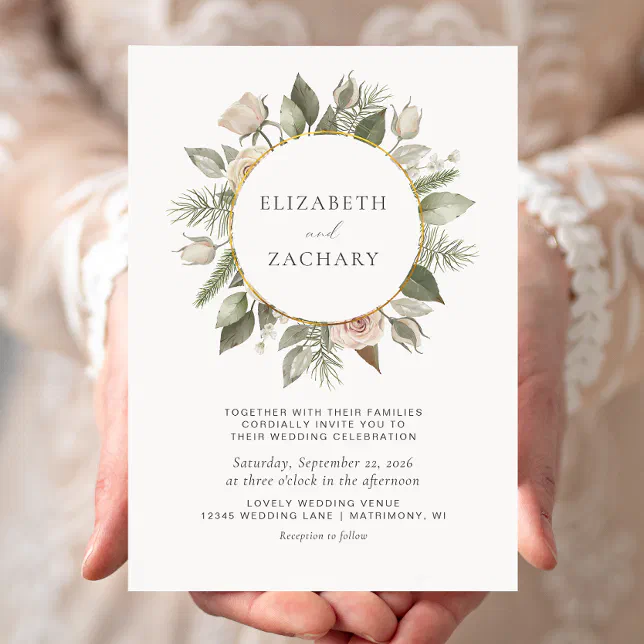 Floral Ivory Watercolor Wedding Invitation | Zazzle