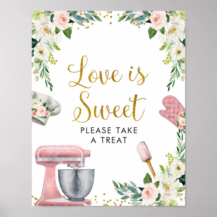 Floral Kitchen Bridal Shower Love Is Sweet Poster | Zazzle