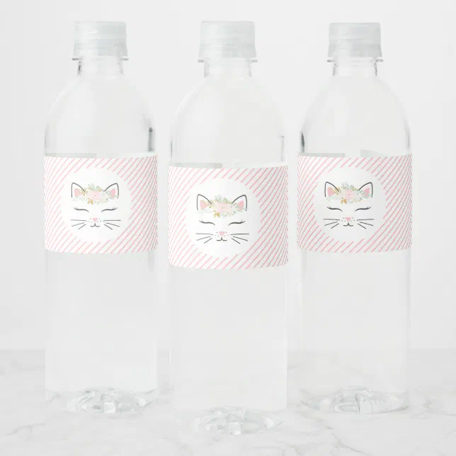 Floral Kitten Birthday Party Water Bottle Labels | Zazzle