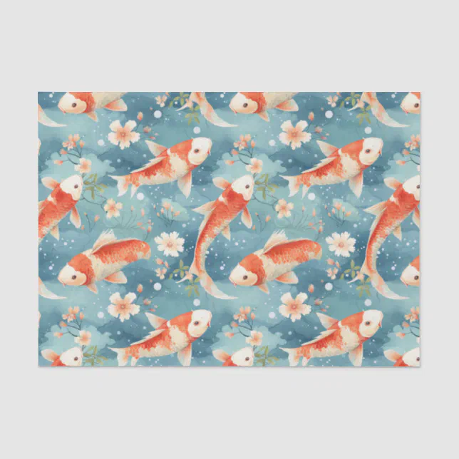 Floral Koi Fish Garden Decoupage Tissue Paper | Zazzle