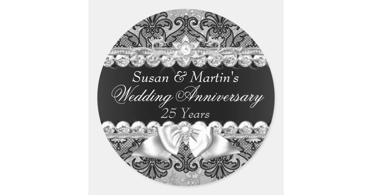 Floral & Lace 25th Wedding Anniversary Sticker | Zazzle