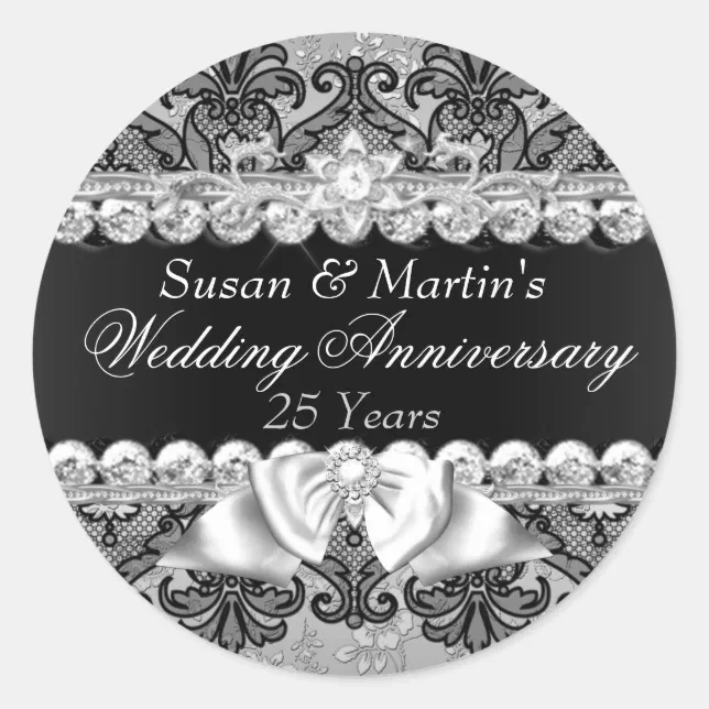 Floral & Lace 25th Wedding Anniversary Sticker | Zazzle