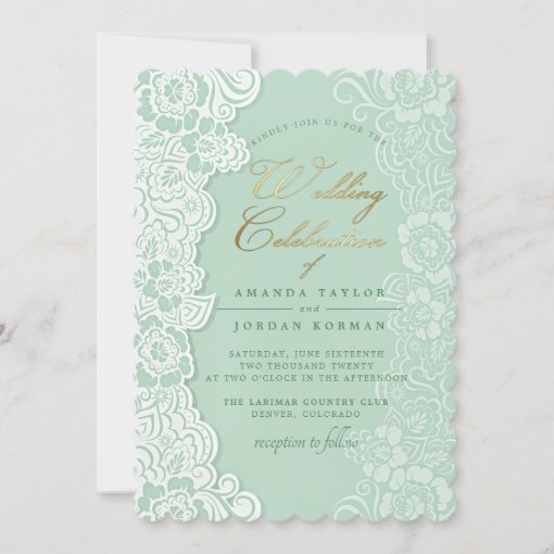 Floral Lace Mint Green Wedding Invitation | Zazzle