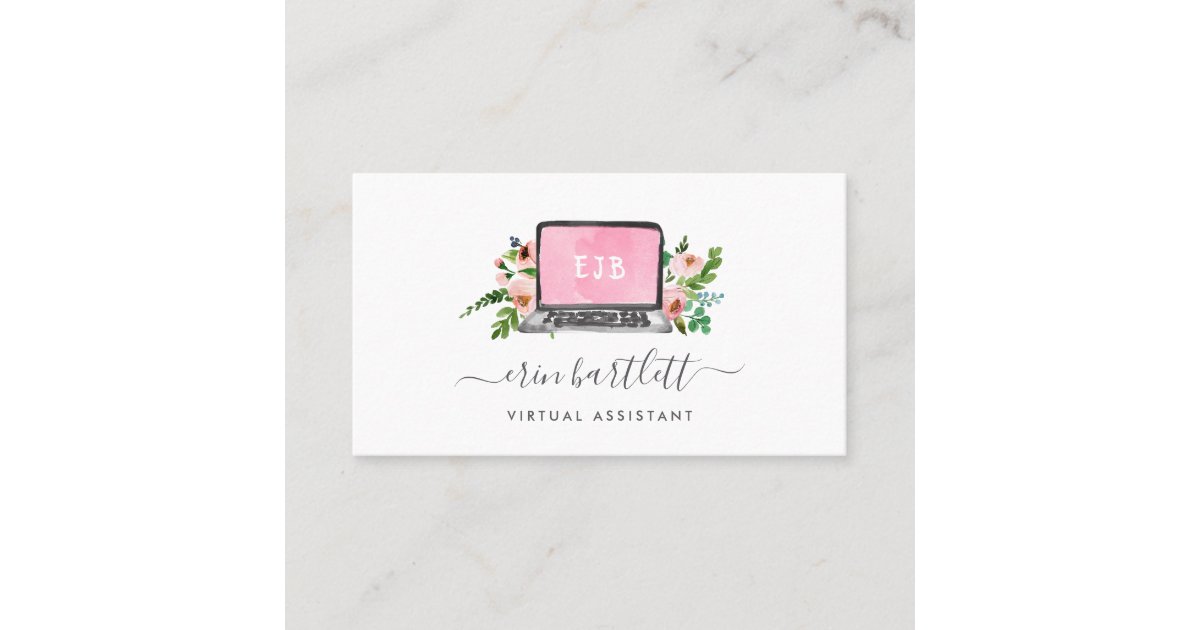Floral Laptop | Virtual Assistant Business Card | Zazzle