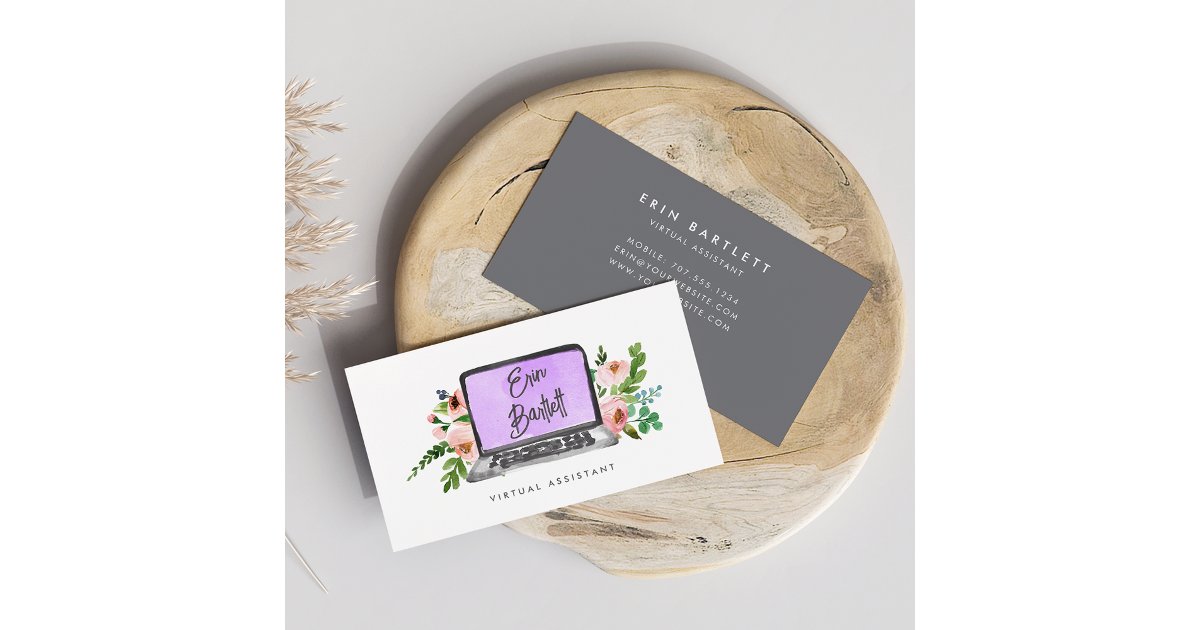 Floral Laptop | Virtual Assistant Business Card | Zazzle