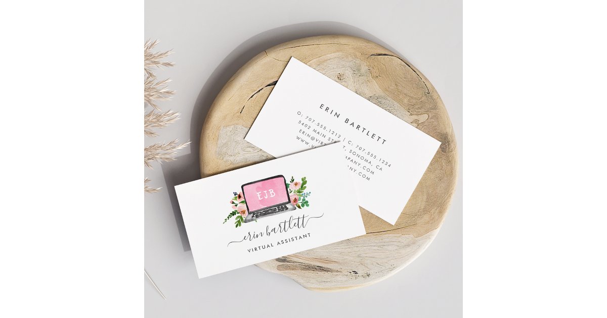 Floral Laptop | Virtual Assistant Business Card | Zazzle