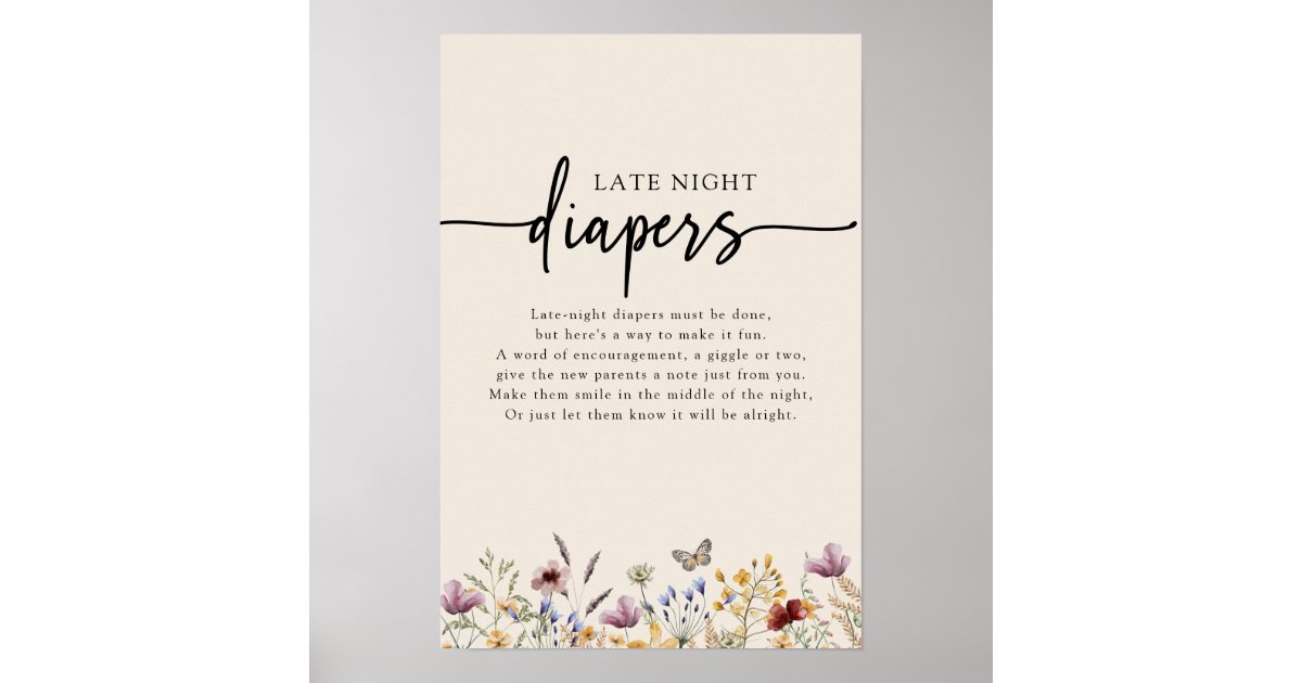 Floral Late Night Diapers Sign | Zazzle