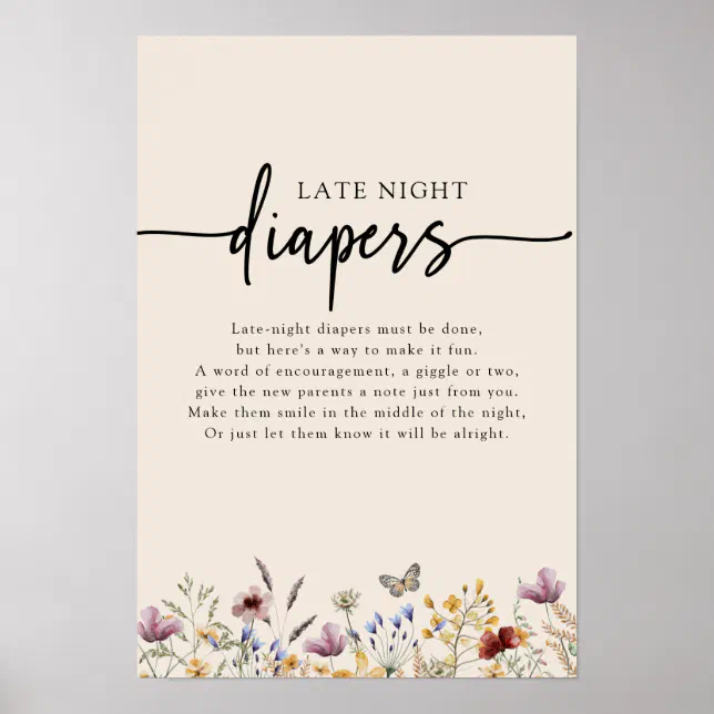 Floral Late Night Diapers Sign | Zazzle