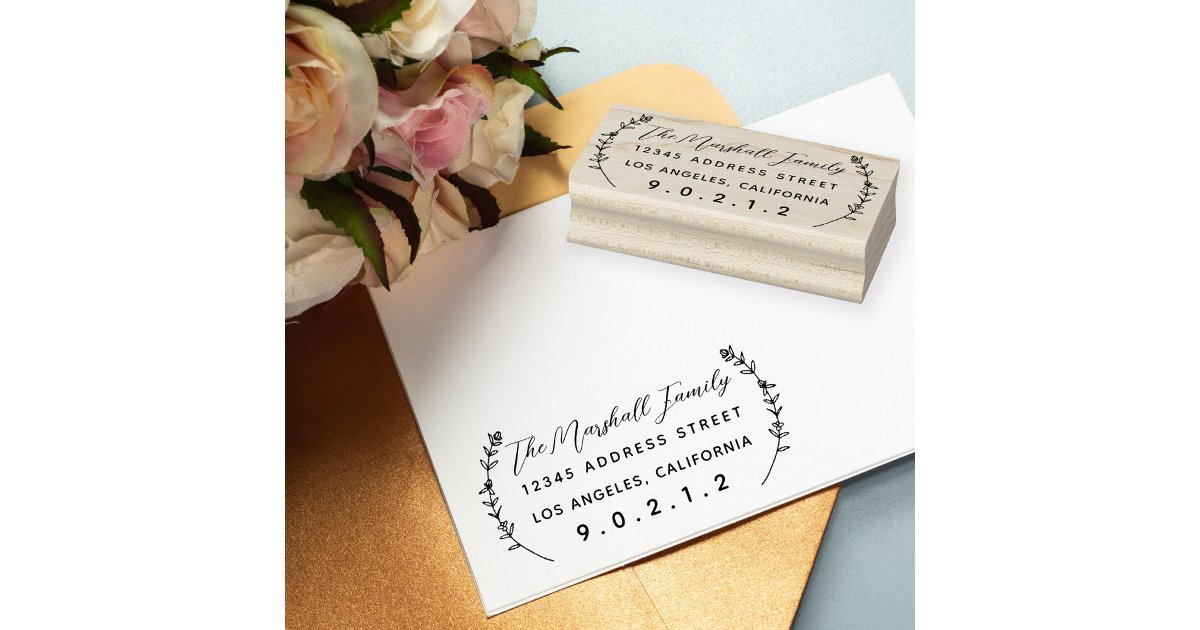 Floral Laurels Personalized Address Rubber Stamp | Zazzle