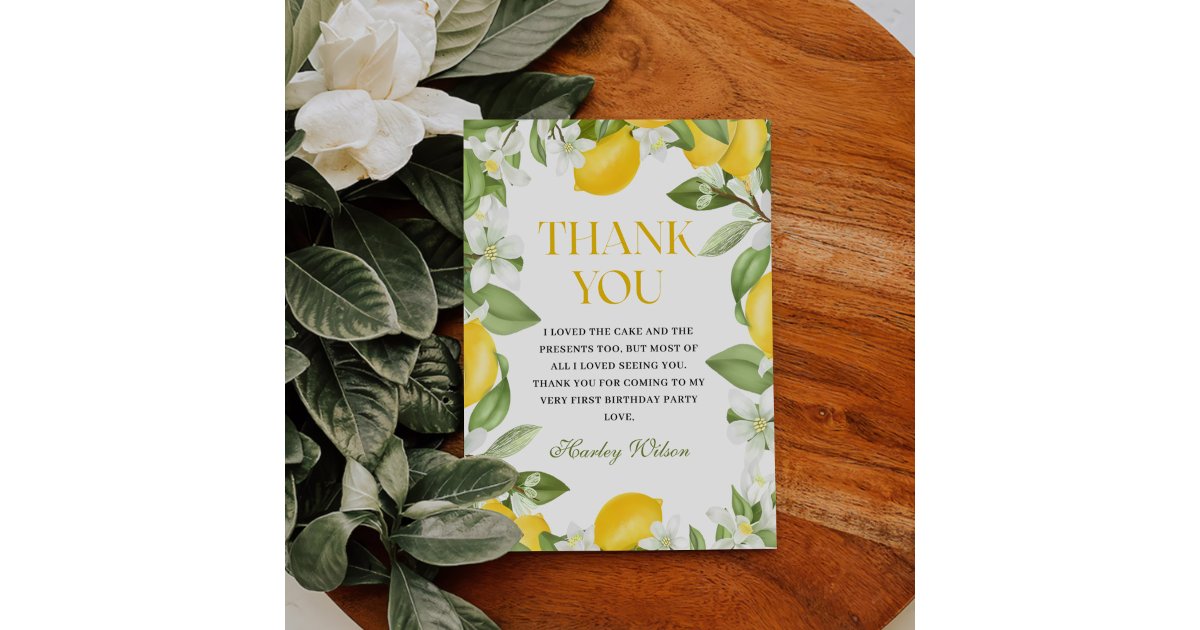 Floral Lemon Citrus 1st Birthday Thank You Card | Zazzle
