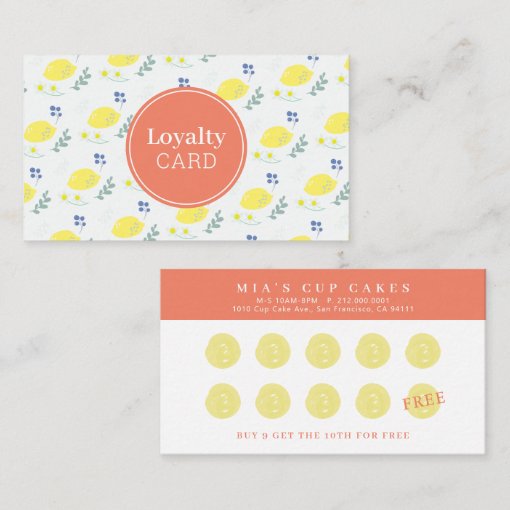 Floral Lemon Pattern Cute Yellow Loyalty Card | Zazzle
