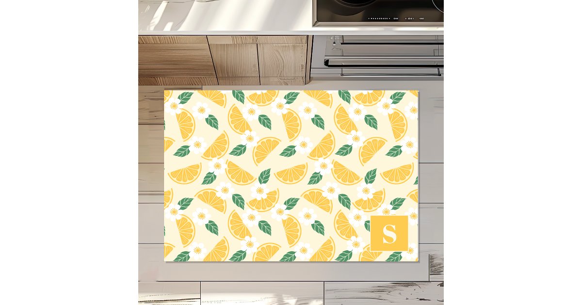 Floral Lemon Slices Personalized Kitchen Rug | Zazzle