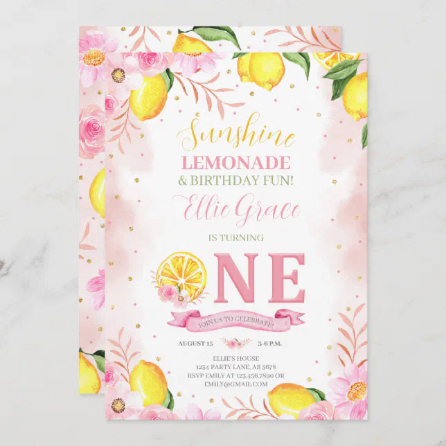 Floral Lemonade 1st Birthday Invitation | Zazzle
