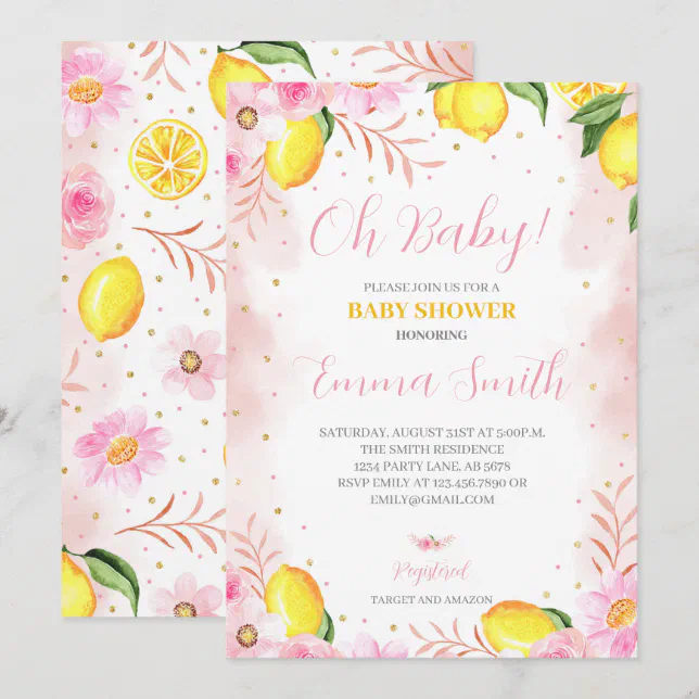 Floral Lemonade Baby Shower Invitation | Zazzle