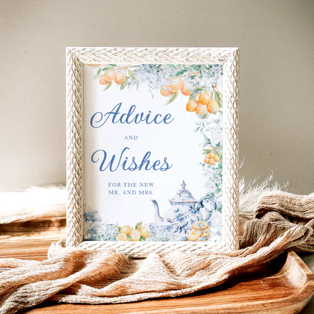Floral & Lemons Bridal Shower Advice and Wishes Poster | Zazzle
