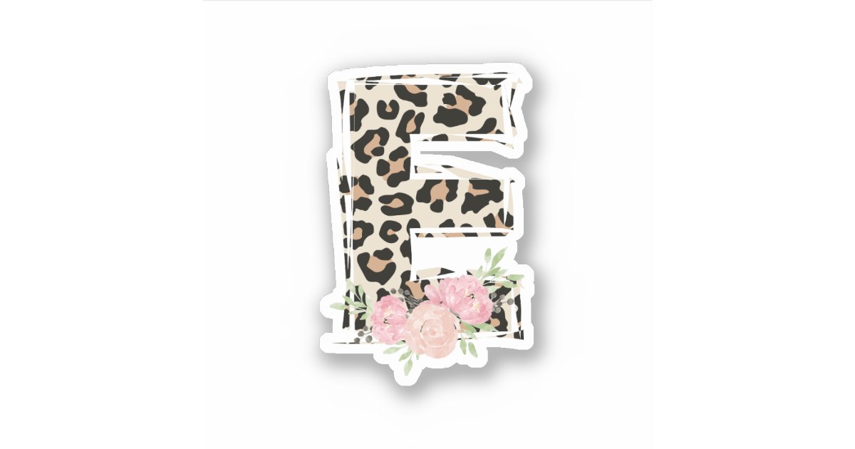 Floral Letter E Initial Name Leopard Cheetah Print Sticker | Zazzle