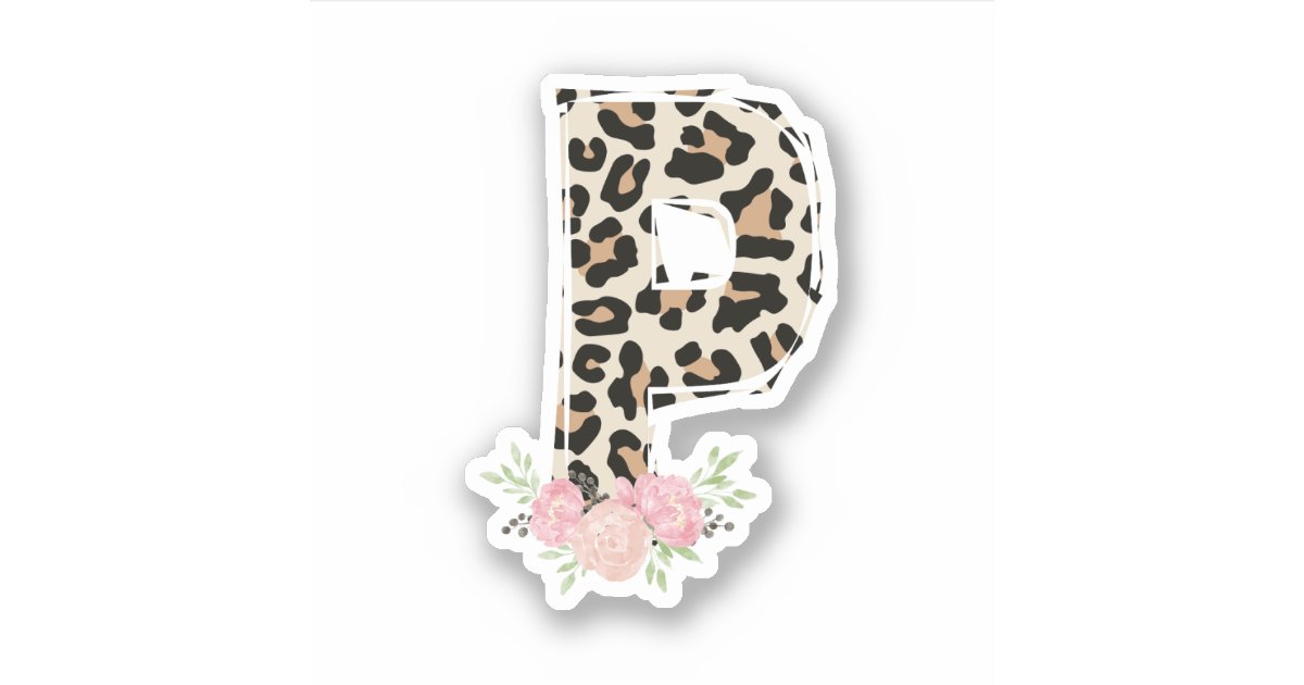 Floral Letter P Initial Name Leopard Cheetah Print Sticker | Zazzle