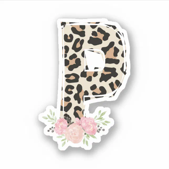 Floral Letter P Initial Name Leopard Cheetah Print Sticker | Zazzle