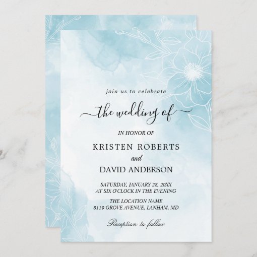 floral light blue wedding invitation | Zazzle
