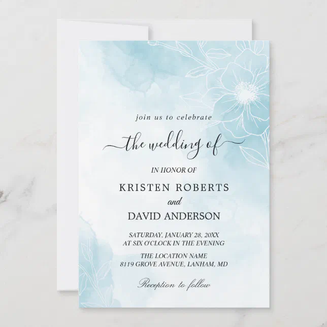 floral light blue wedding invitation | Zazzle